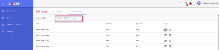 Requesting preferred shift start time | Puzzel Help Centre